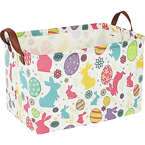CLOCOR Easter Basket Empty,Waterproof Kids Eggs Basket with Colorful Eggs-pattern,Rectangular Easter Gift Basket with Handles for Boys and Girls,Toys Storage Bin,Baby Room Decor(Easter Eggs Basket)