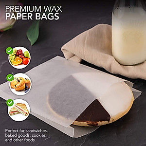 Paper Sandwich Bags Bulk Wax Paper (200 Pack) 7" x 6" x 1" Wet Wax Paper Bags - Food Grade Grease Resistant Wax Bags - White Glassine Bags - Paper Bags for Bakery Cookies, Candy, Snacks, French Fries