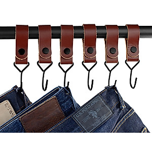 Brute Strength - Leather Straps with Hooks - Cognac - 2X - Full Grain Leather - Mommy Hook - Stroller Clip - Bag Hook - Leather Hooks - Leather s Hooks - Black s Hooks - Similar to S-Hooks