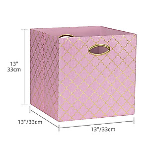 ArcaGuru 13x13x13 Storage Cube Bins, Collapsible Storage Bins Fabric Storage Cubes Organizer Baskets Box Drawers for Shelves, Closet, Wardrobe, Bookshelf, Cabinet, 4 Pack, Pink/Shiny Gold
