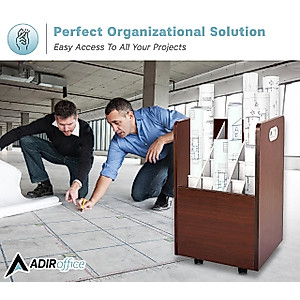 Adir Mobile Blueprint Roll File Holder - Mobile Roll File Organizer Cart for Home Office or School. 20 Slots Blueprint File Holder with Wheels for Maps, Plans, Posters