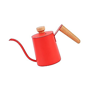 gazechimp Drip Coffee Kettle Pour over Kettle 350ml Anti Hot Wooden Handle Coffee Tea Pot Gooseneck Kettle for Office Coffee Shop Camping Home Kitchen, red