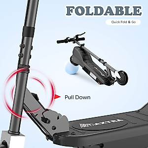 MAXTRA Folding Electric Scooter, Adjustable Handlebar Height for Kids Ages 6-12, up to 10mph ＆ 60 Long Battery Life