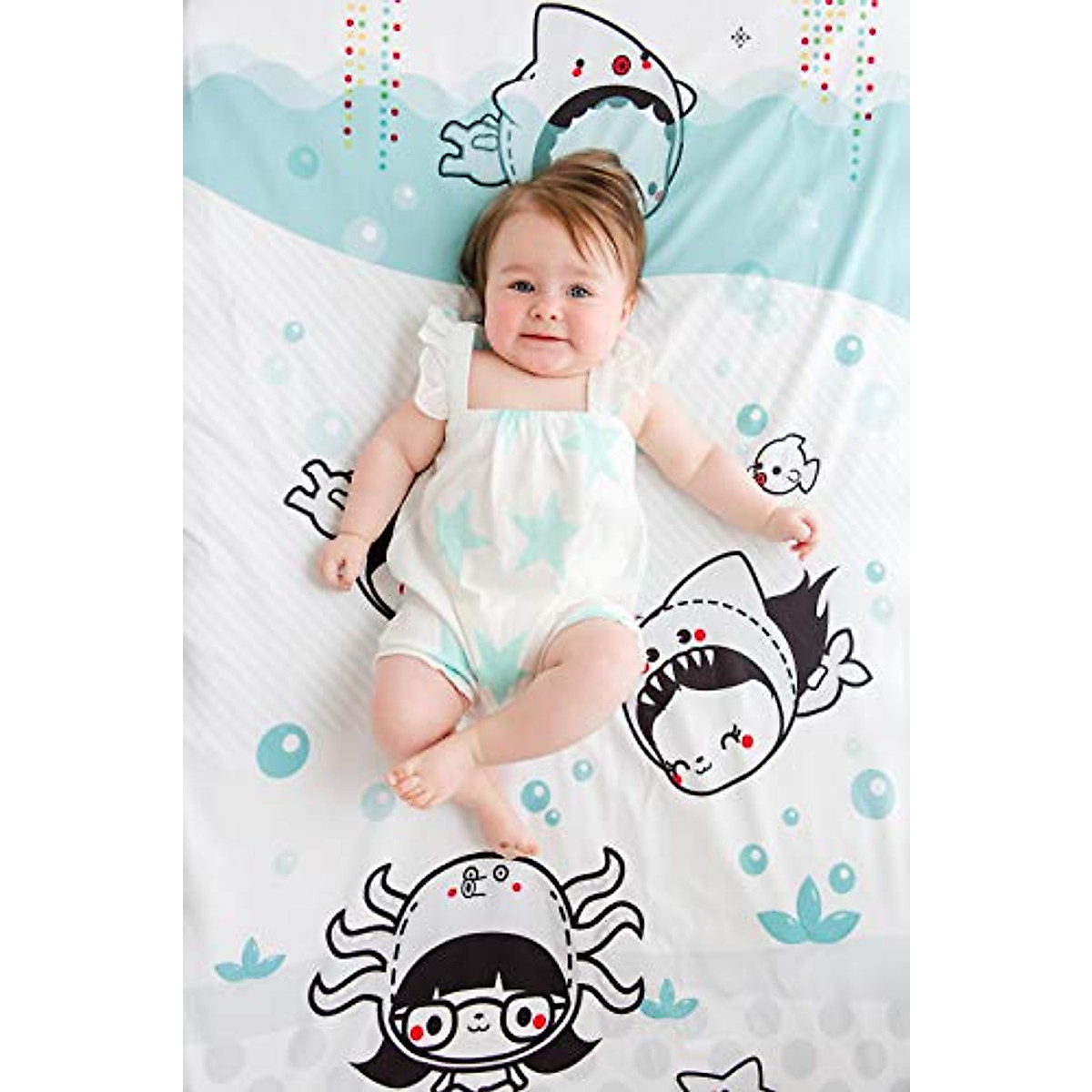 Rookie Humans 100% Cotton Sateen Fitted Crib Sheet: Dive in, Modern Nursery, Use as a Photo Background for Your Baby Pictures. Standard Crib Size (52 x 28 inches)