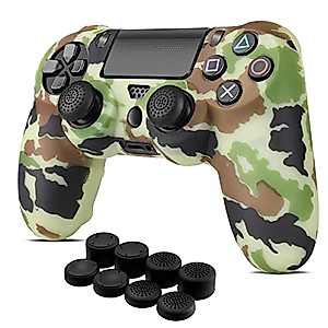 TNP For PS4 / Slim / Pro Controller Skin Grip Cover Case Set - Protective Soft Silicone Gel Rubber Shell & Anti-slip Thumb Stick Caps for Sony PlayStation 4 Controller Gaming Gamepad (Camo Brown)