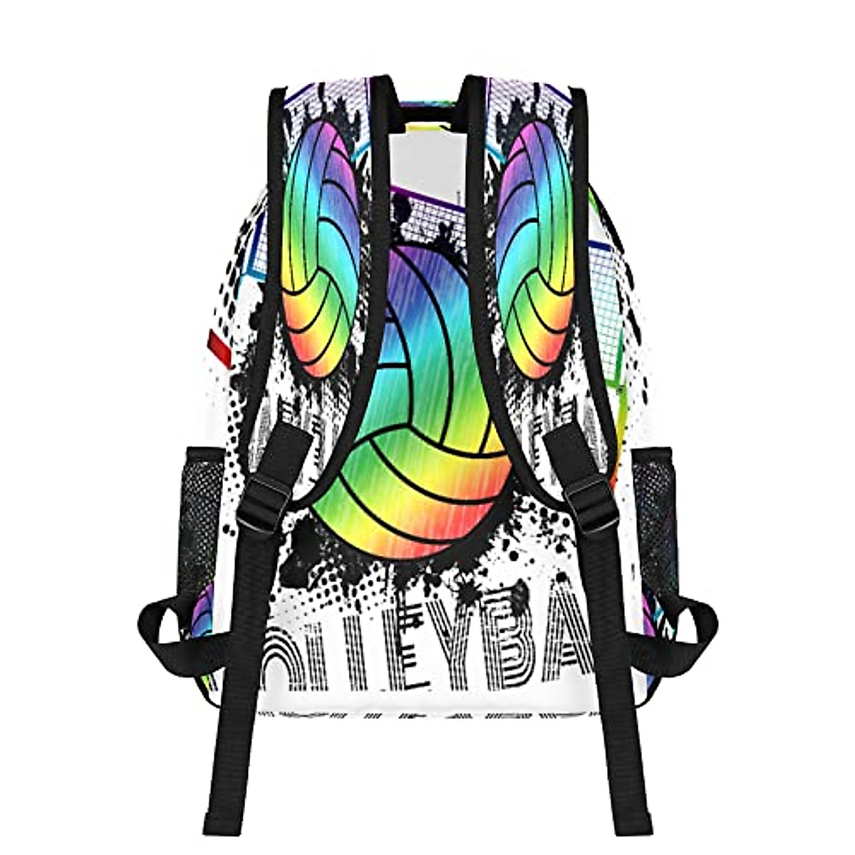 Volleyball Print Backpack, Sport Ball Black Backpacks Shoulder Bag Casual Lightweight Travel Laptop Daypack Bag for Women Men