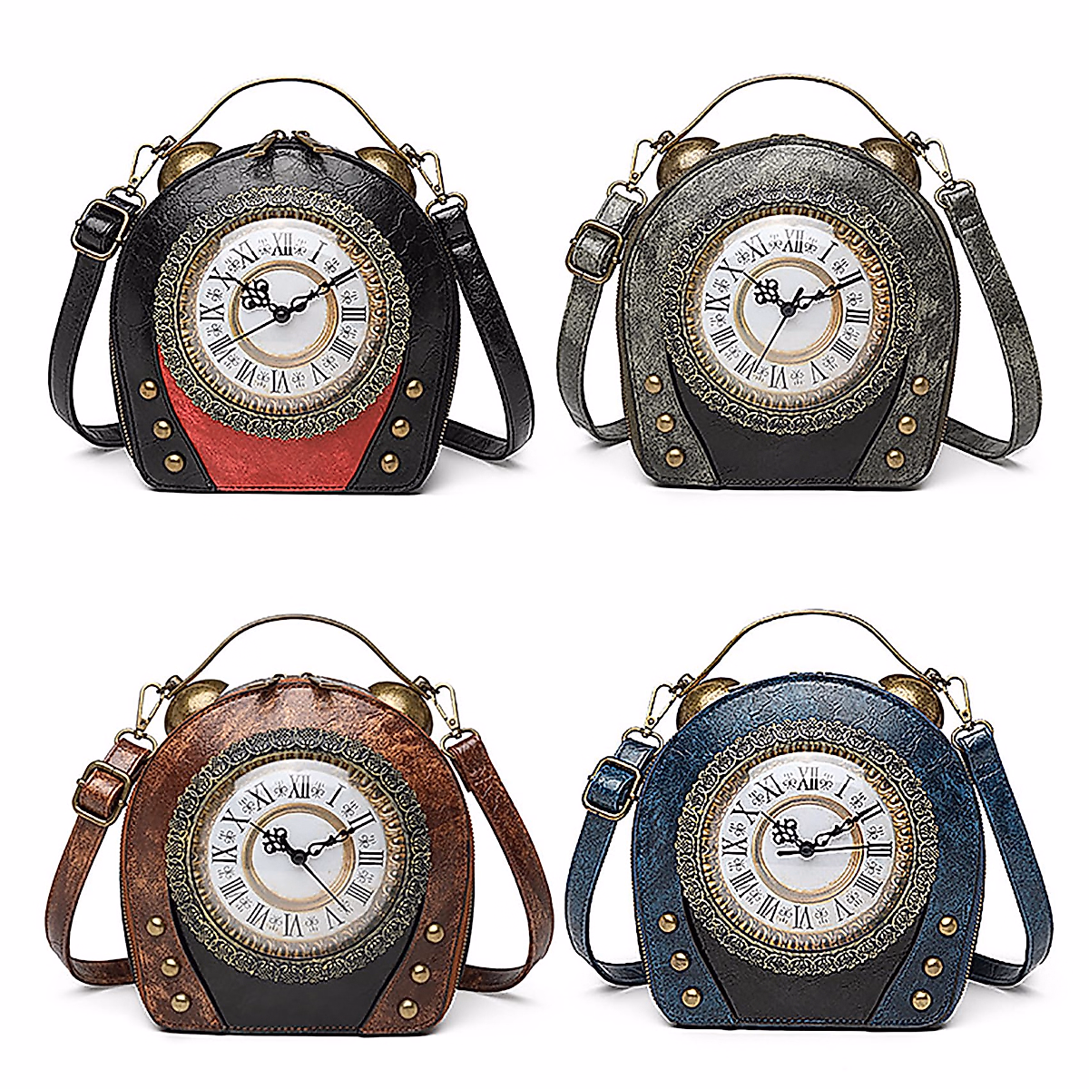 Real Working Clock Handbags Purse Antique Steampunk Shoulder Bag PU Messenger Bag