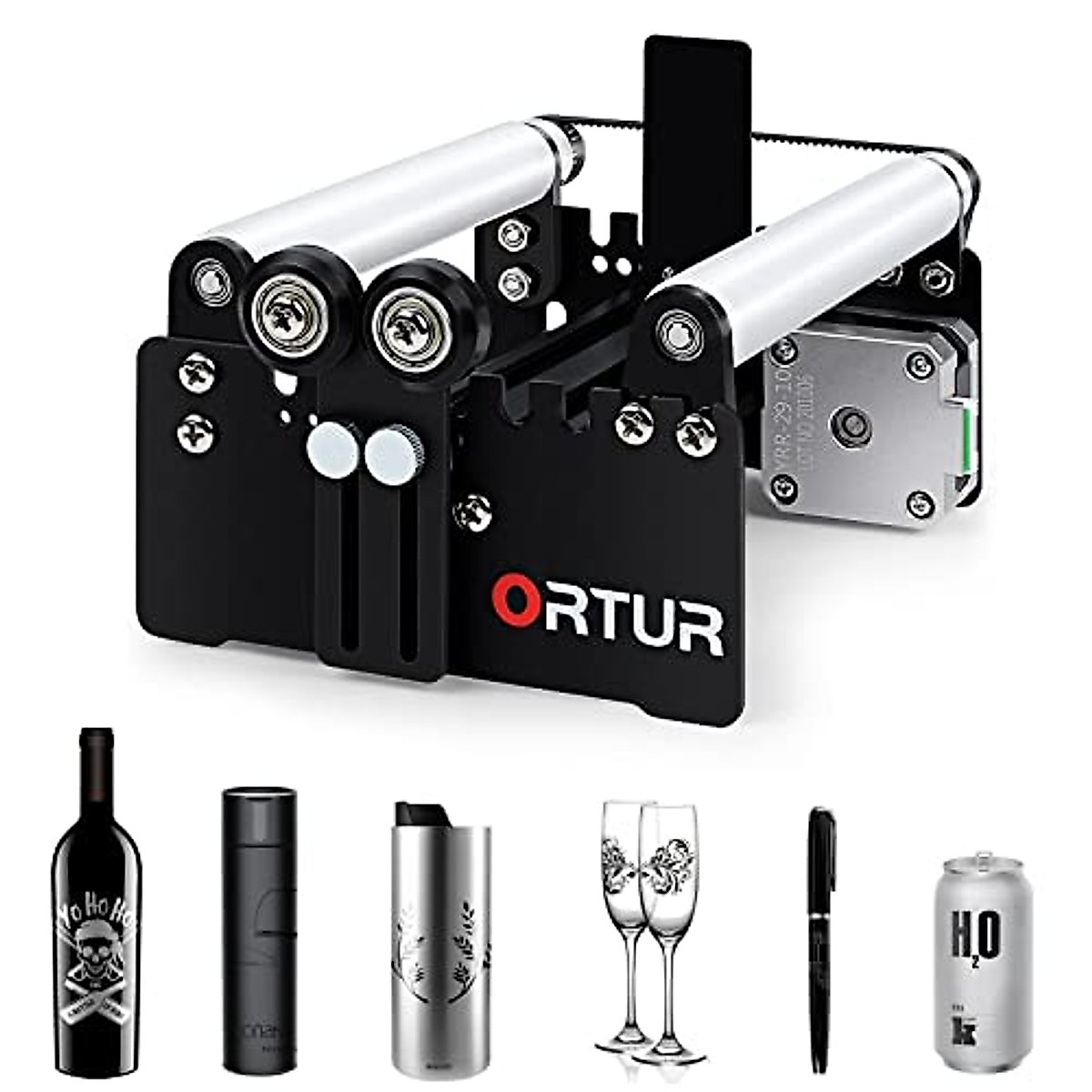 ORTUR Rotary Roller YRR 2.0, 360° Y-axis Laser Rotary Roller for Engraving Cylindrical Objects Cans, 7 Adjustment Diameters, Min to 8mm, Compatible with Most Laser Engravers