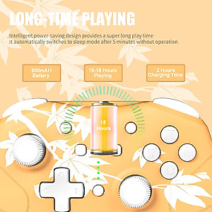 Mytrix Wireless Controller Compatible with Nintendo Switch/Lite/OLED, Cute Wireless Pro Controllers Gamepad with Wake-Up, Headphone Jack, Auto-Fire Turbo, Motion, Vibration, Maple Leaf Orange