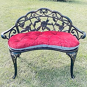 Mandolin Outdoor Bench Park Garden Bench,All Chair Anti Rust Cast Aluminum Patio Yard Bench,Carved Rose Loveseat Bench for Backyard .Porch.Balcony.Lawn (Copper with Cushion)