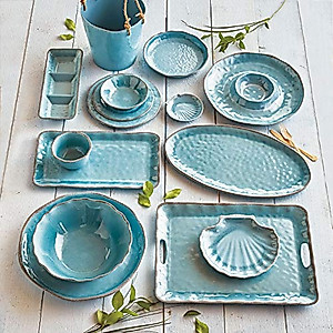 Trade Associate Group 17L in. x 11W in. Veranda Cracked Glazed Solid Wavy Edge Melamine Plastic Serveware Dinnerware Platter Dishwasher Safe Indoor Outdoor Rectangle Aqua Blue Aqua Blue