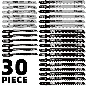 TOOLDO Jigsaw Blades Set 30 Piece, Assorted Professional Jig Saw Blades for T-Shank,Wood and Metal Cutting, Replacement Saw Blade for Dewalt, Bosch,Milwaukee, Makita,Ryobi and Rockwell Jig Saws