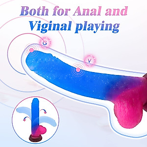 Liquid Silicone Realistic G Spot Dildo Adult Sex Toys for Women or Men, Gradient Color Strap on Jelly Dildos for Lesbians, Soft Thick Anal Dildo with Strong Suction Cup for Anal Sex Blue