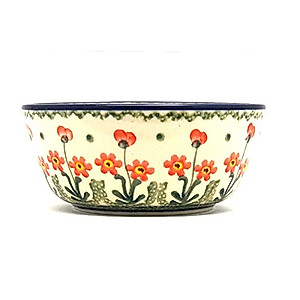 Polish Pottery Bowl - Ice Cream/Dessert - Peach Spring Daisy