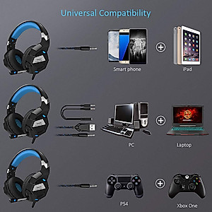 Gaming Headset - Chououkiu Headset Gaming Headphone for Xbox One, PS4, PC, Surround Sound Over Ear Headphones with Noise Cancelling Mic, LED Light Bass Surround Soft Memory Earmuffs (Blue)