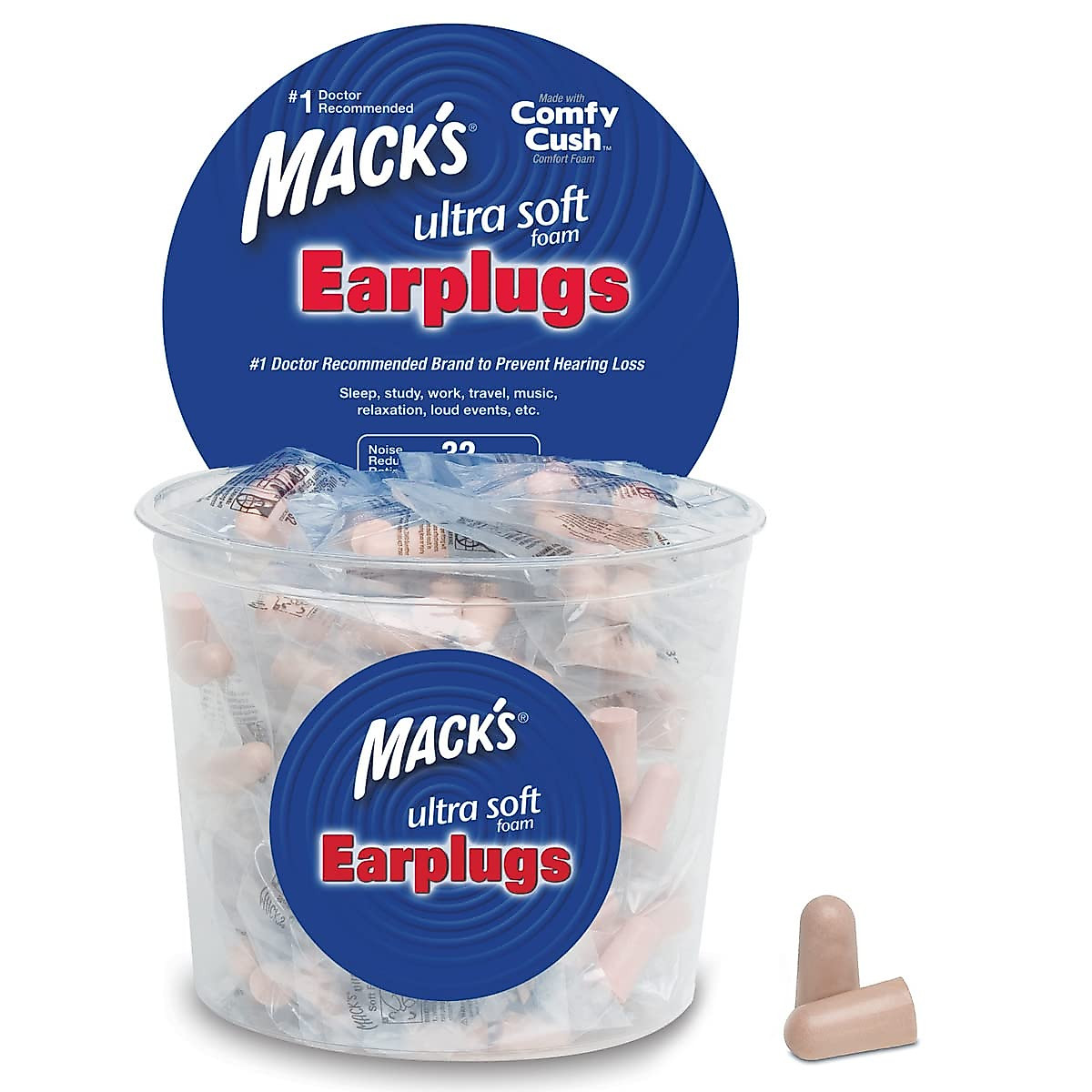 Mack's Ultra Soft Foam Earplugs, 100 Pair - 33dB Highest NRR, Comfortable Ear Plugs for Sleeping, Snoring, Travel, Concerts, Studying and Loud Noise | Made in USA