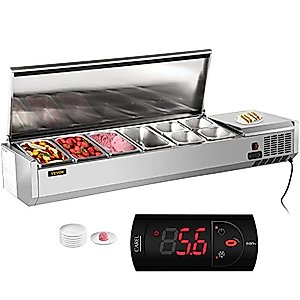 VEVOR 40Qt Sandwich Table 150W Stainless Salad Bar Refrigerated Condiment Prep Station, 60in, Silver