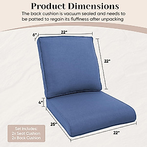 Outdoor Chair Cushions- 22 X 25 Inch High Density Sponge Patio Cushions Deep Seat Patio Furniture Cushions for Chair Sofa Couch-Blue/4 Piece