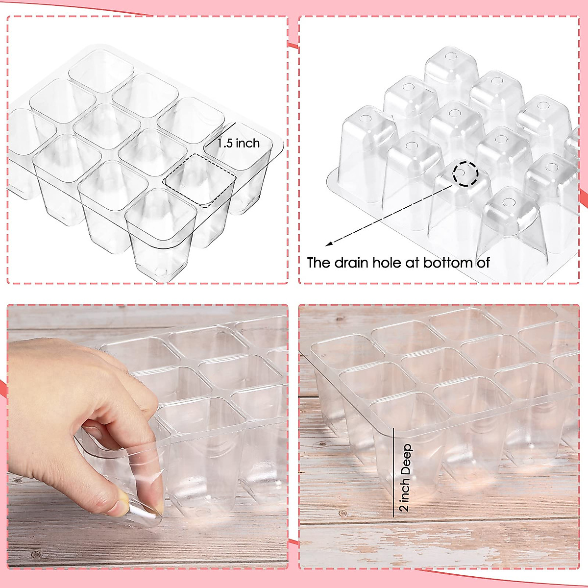 20 Set Seed Starter Tray Seed Starter Kit with Humidity Dome 240 Cells Total Plant Germination Trays with Drain Hole Reusable Propagation Tray Base Mini Greenhouse for Seedling Starting Growing