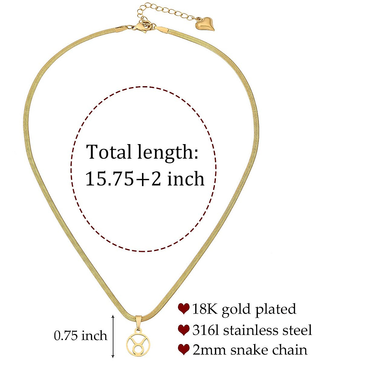 TGOLM Taurus Sign Choker Necklace Spiritual Horoscope Jewelry Birthday Gift Gold Plated Stainless Steel Snake Chain