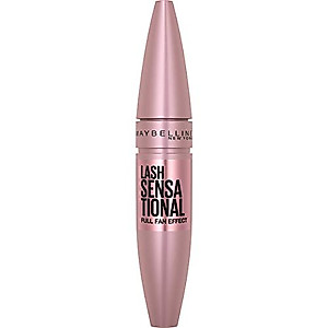 Maybelline Lash Sensational Washable Mascara, Lengthening and Volumizing for a Full Fan Effect, Blackest Black, 1 Count