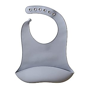 Solid Silicone Baby Bib, Baby and Toddler, Adjustable, Waterproof, Soft, Gray Blue