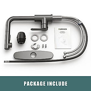 Kitchen Faucets, Brushed Grey Kitchen Faucet with Pull Down Sprayer and Deck Plate, Stainless Steel Commercial Utility Kitchen Faucets for Sink 3 Hole for Bar Rv Camper Laundry Outdoor Farmhouse Sink