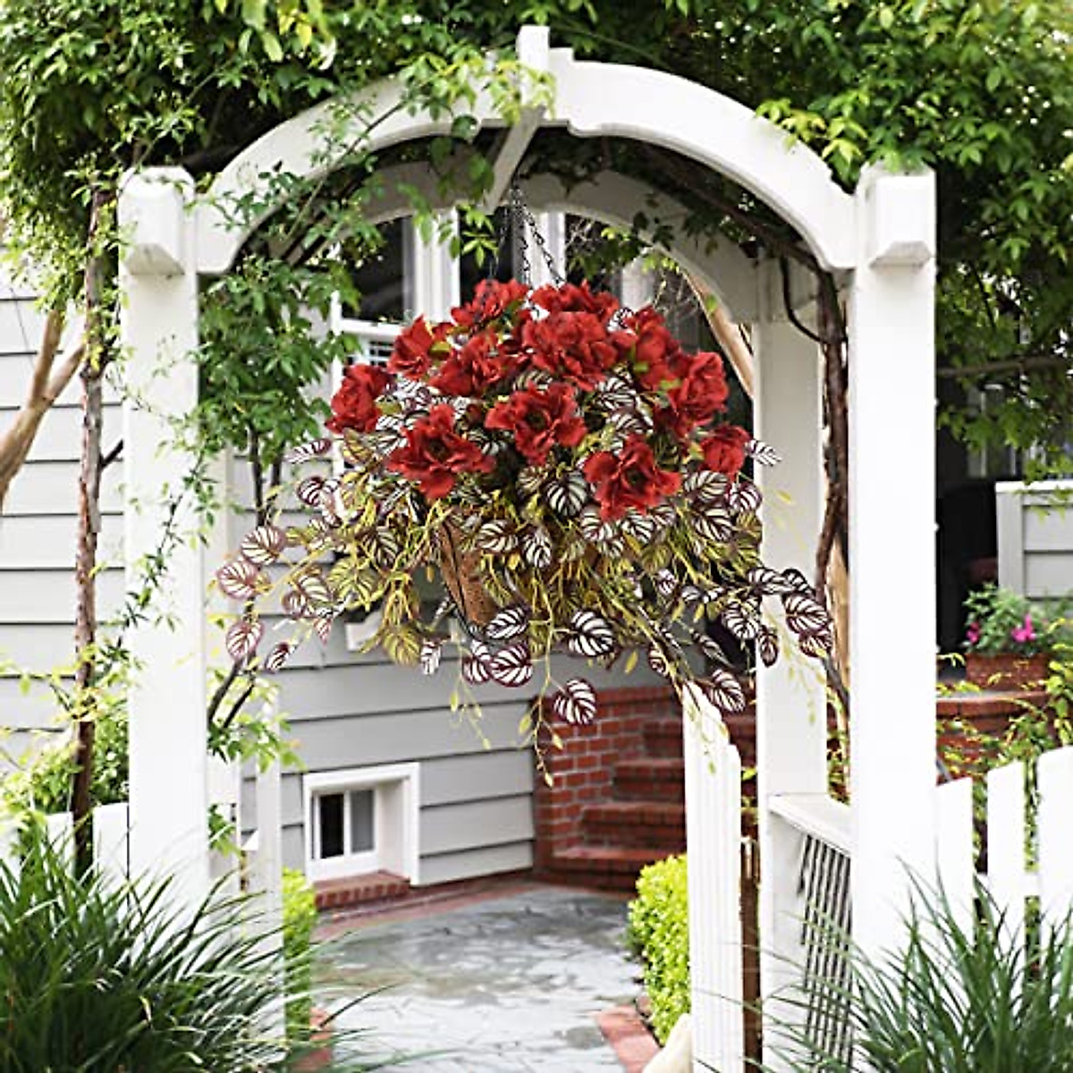 Homsunny Artificial Hanging Flowers in Basket Outdoor Indoor Patio Lawn Garden Decor, Hanging Daisy Basket with 12inch Coconut Lining Chain Flowerpot (Dark Purple)