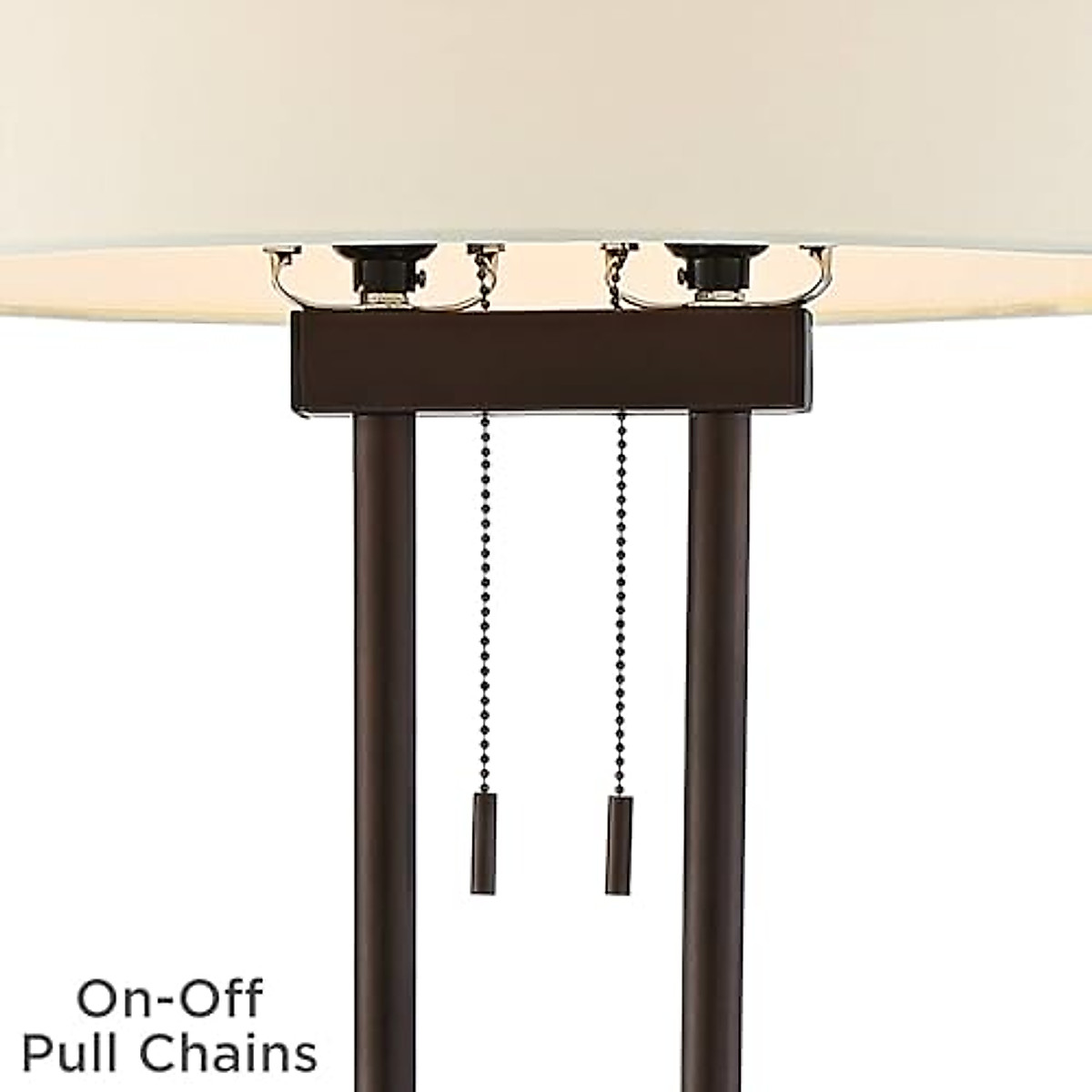 Franklin Iron Works Roscoe Modern Standing Floor Lamp 62" Tall Oil Rubbed Bronze Brown Twin Poles White Fabric Hardback Oval Shade Decor for Living Room Reading House Bedroom Office