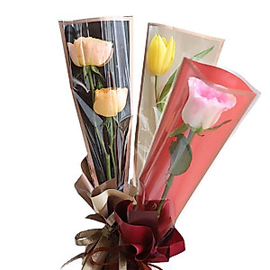 Rikyo 200 Counts 4 Colors Single Rose Packaging Bags,Gold Edge Single Rose Sleeve,Waterproof Flower Bouquet Sleeve Bag for Mother's day Valentines Day Wedding Birthday Gift