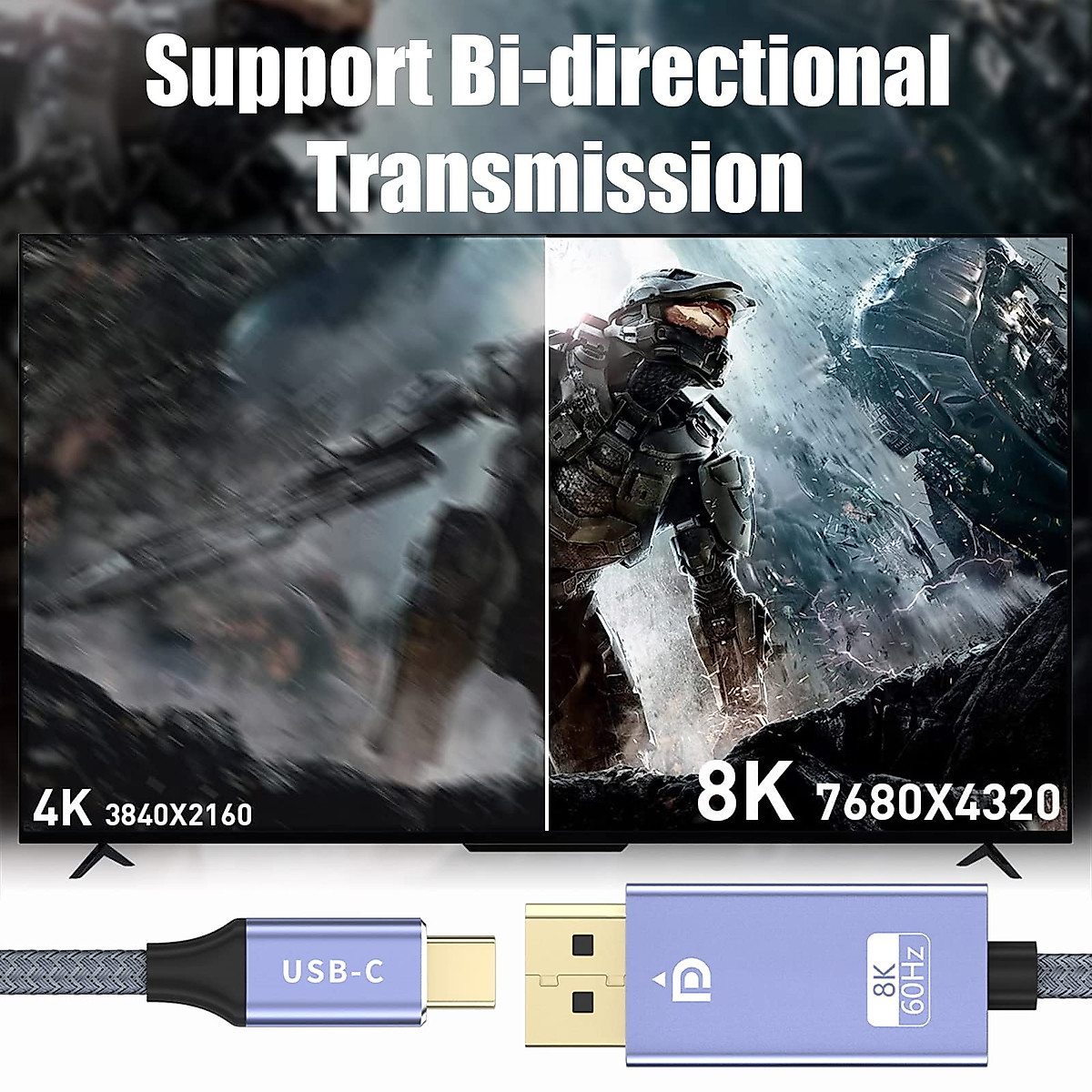 LEIMASHI Bidirectional 8K USB C to DisplayPort 1.4 Cable 6.6Ft (8K 60Hz,4K 144Hz), Reversible USB Type C to DP Cable 32.4Gbps Compatible with Thunderbolt 4/3 for MacBook Pro/Air, iPad, Samsung Galaxy