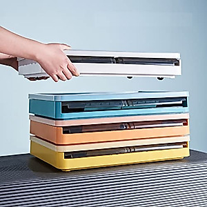 RAMGTW 52Qt/50L Stackable Folding Storage Box with Wheels and Lids - Closet Organizer- Stackable Toy Storage Box, Collapsible Plastic Bin with Handles and Clear Lids(Yellow)