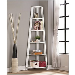 RAAMZO White Finish Wood Wall Corner 5-Tier Bookshelf Bookcase Accent Etagere