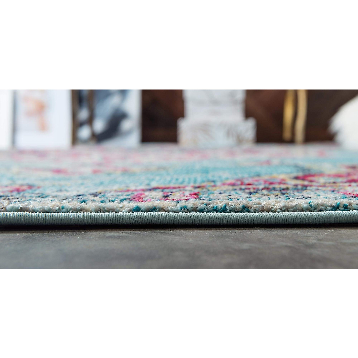 Rugs.com Fleur Collection Rug – 3' x 5' Light Blue Medium-Pile Rug Perfect for Entryways, Kitchens, Breakfast Nooks, Accent Pieces