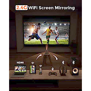 POKITTER Orca Mini Portable Projector with WiFi and Bluetooth, Android TV 9.0 with 5000+ Apps, 9000 Lumens, Native 1080P & 4K Supported, 4D Keystone Correction, 6W Speaker, 120" Image, HDR 10, T2 Max