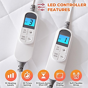 DAICO Heated Mattress Pad Twin Size Soft and Warm Cover 10 Heat Settings Electric Mattress Pad, 1-12H Auto Off, Fast Heated Mattress Topper Deep Elastic Pocket, 39''x75'', White