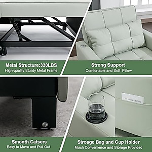 HForesty 3-in-1 Pull Out Sofa Bed, Convertible Chair Bed with USB Port, Sleeper Sofa Couch with 3-Level Adjustable Backrest, Sofa Bed Couch with Breathable Linen Fabric for Living Room, Green