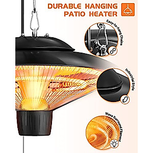 PIAOMTIEE Electric Patio Heater, Waterproof Hanging Patio Heater, Infrared Porch Heater Ceiling Hanging Heaters for Indoor Outdoor Use, Black Balcony Heater with 2 Adjustable Modes 600W/1500W
