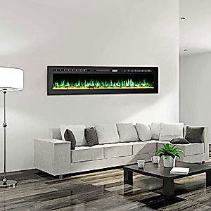 70 Inch Electric Fireplace Inserts, Wall Mounted Fireplace, Led Fireplace with Logs, Recessed Electric Fireplace with Remote Control, Linear Fireplace, 9 Multi Color Flames, 750/1500W