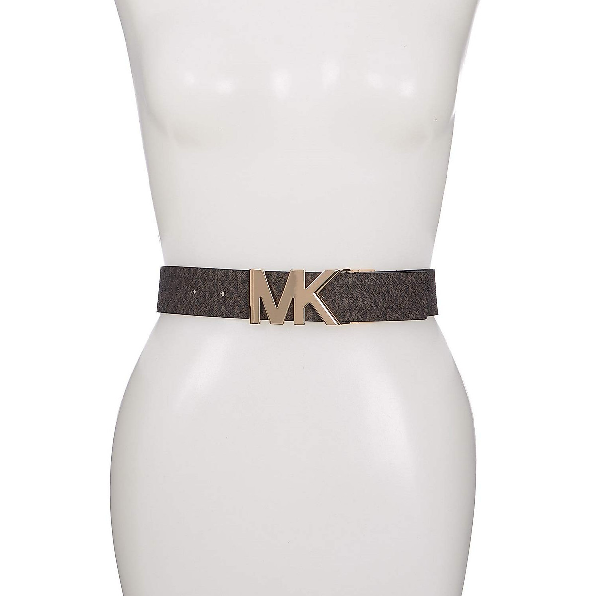 Michael Kors 38mm Leather Reversible MK Logo Plaque Buckle Belt (Brown/Black, M)