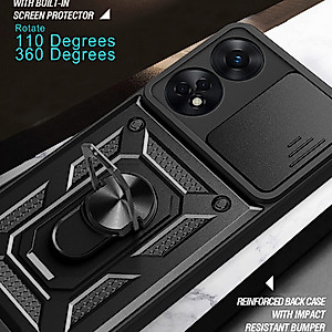 CCSmall for Oppo Reno8 T 4G (Not 5G) Case with Slide Camera Cover, Military Grade Drop Protective Phone Cover Case with Ring Kickstand for Oppo Reno 8T 4G SJ Black