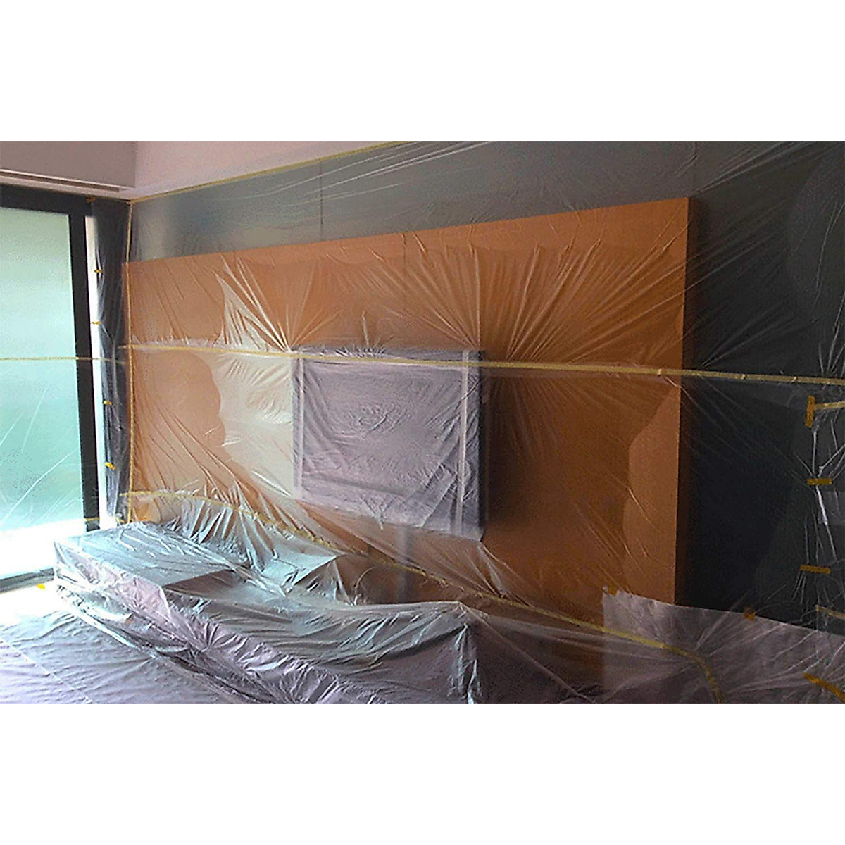 Pre-Taped Masking Film Paper, Adhesive Plastic Painting Drop Film for Automotive Furniture Protection Covering (5 X 65 Ft)