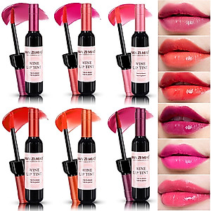 JHSLCHA Lip Gloss, Wine Lip Tint 6 Colors, Long Lasting Waterproof Lip Gloss Set, Matte Liquid Lipstick Set for Girls and Women