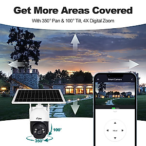 FIYEE Security Cameras Wireless Outdoor WiFi Solar Powered Camera for Home Securtiy, Spotlight Color Night Vision, Include 64GB TF Card