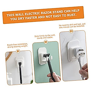 Yardwe 4pcs Paste Hook Plastic Hangers Wall Hanging Hooks Plastic Stand Adhesive Toothbrush Holder Razor Storage Rack Razor Drying Holder Shower Shaver Hooks Bathroom Supplies White Abs