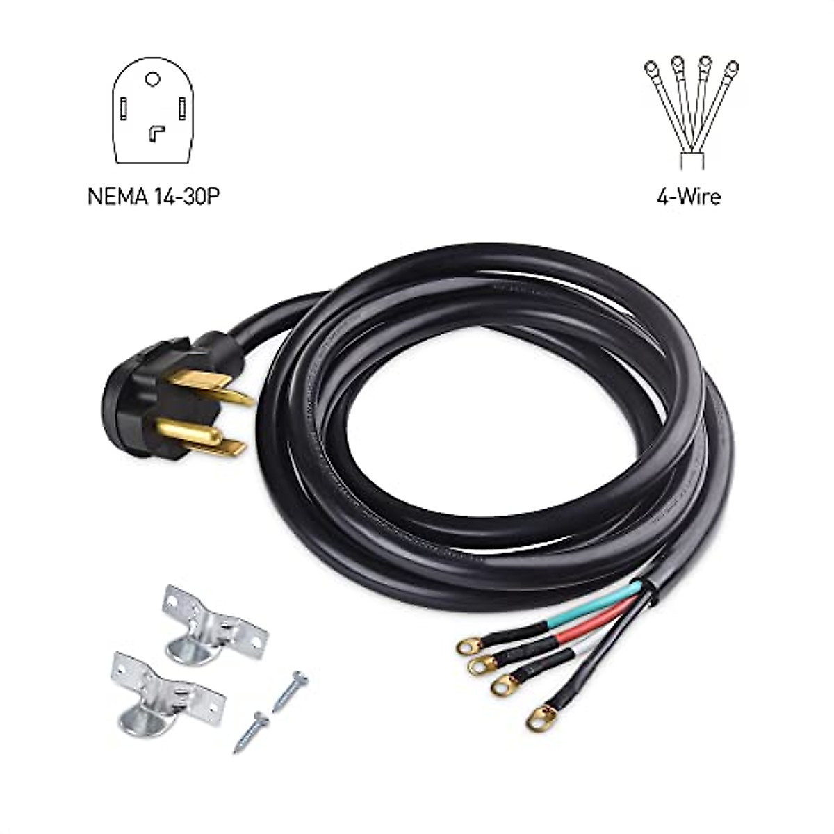 Cable Matters 4 Prong Dryer Cord 10 ft (30 AMP Appliance Power Cord with Dryer Plug, Dryer Power Cord) - 10 Feet (NEMA 14-30P to 4-Wire)