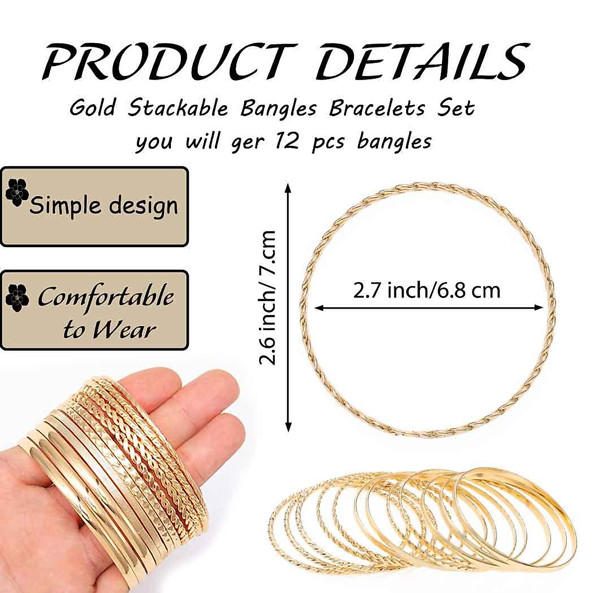 Sakytal Gold Stackable Bangle BraceletsIndian Multi Bangles Bracelet layered Bracelet Set for Women
