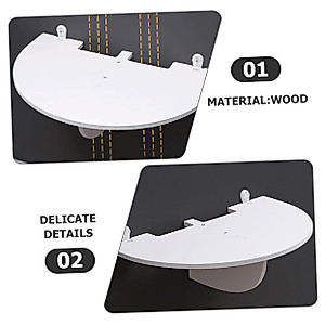 HOOTNEE Semi Circle Shelf White WiFi Clear Router Storage Rack Wooden