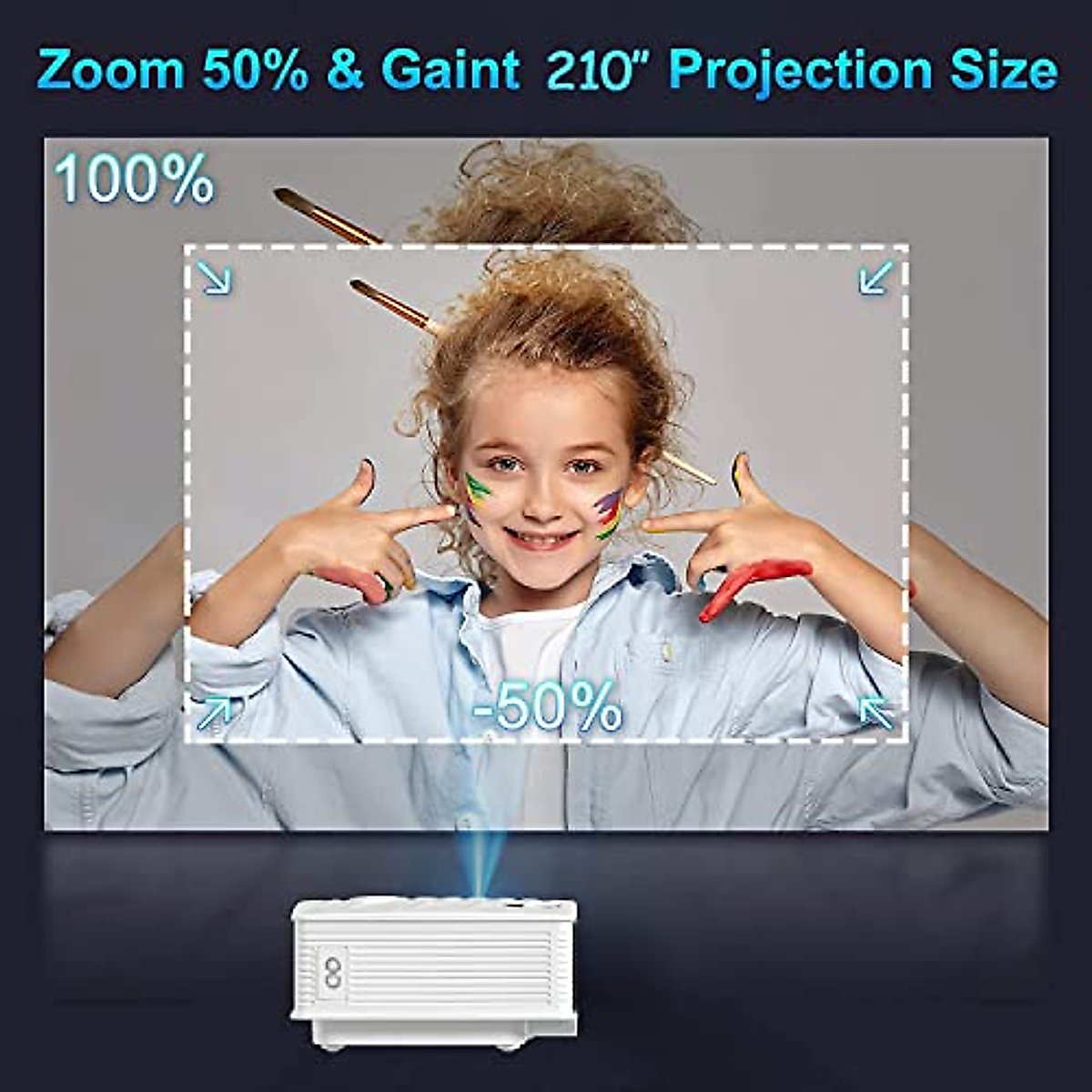 WiFi Laptop Projector Computer Projector 2022 Upgrade 5500L 210" Projector for Outdoor Movies, Supports 1080P Synchronize Smartphone Screen by WiFi/USB Cable for Home Entertainment iOS/Android