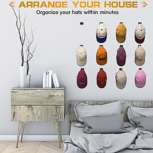 Qteeyou Adhesive Hat Hooks for Wall (16-Pack), Hat Rack for Baseball Caps, Minimalist Hat Display, Strong Hold Hat Hangers, No Drilling, Hat Holder Organizer for Wall (Black)